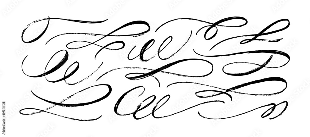Brush drawn vector swooshes set. Hand draw calligraphy swirls and curls ...