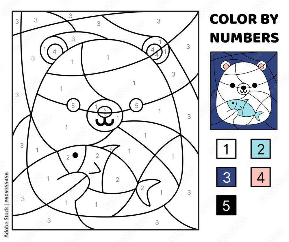 Polar bear. Color by number. Squishmallow. Coloring page. Game for kids ...