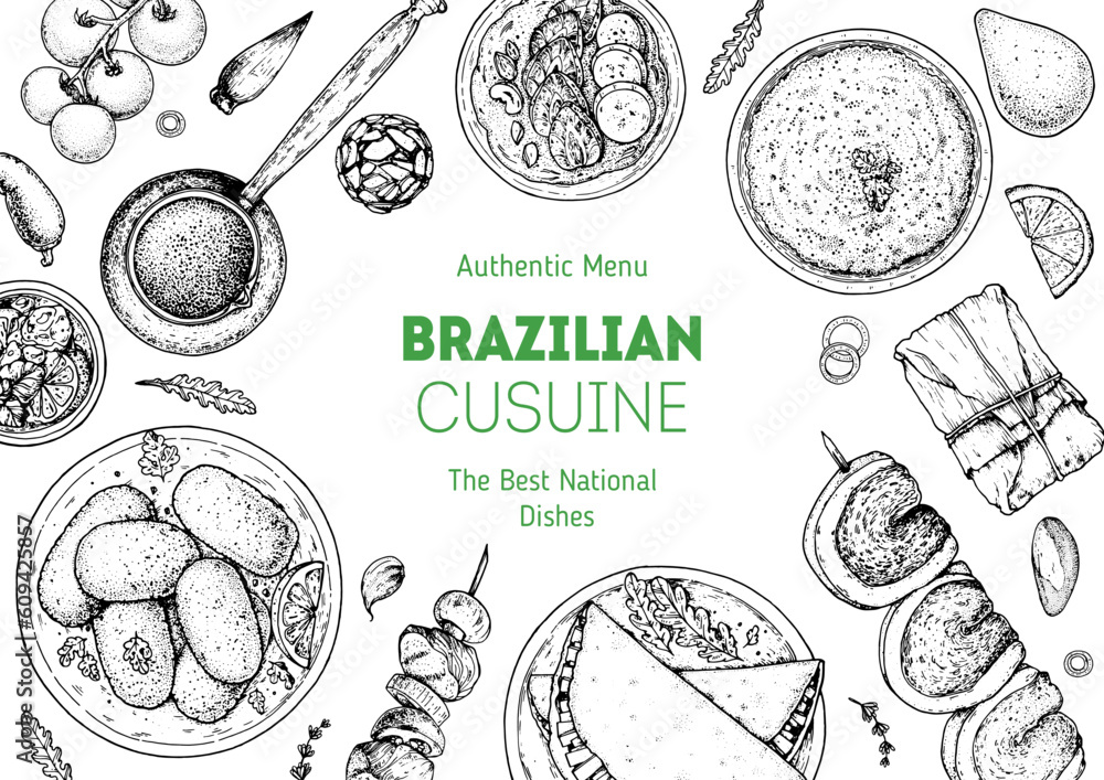 Brazilian food top view vector illustration. Food menu design template ...