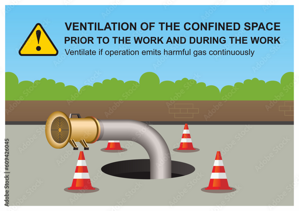 Ventilation installation of the confined space work vector illustration ...