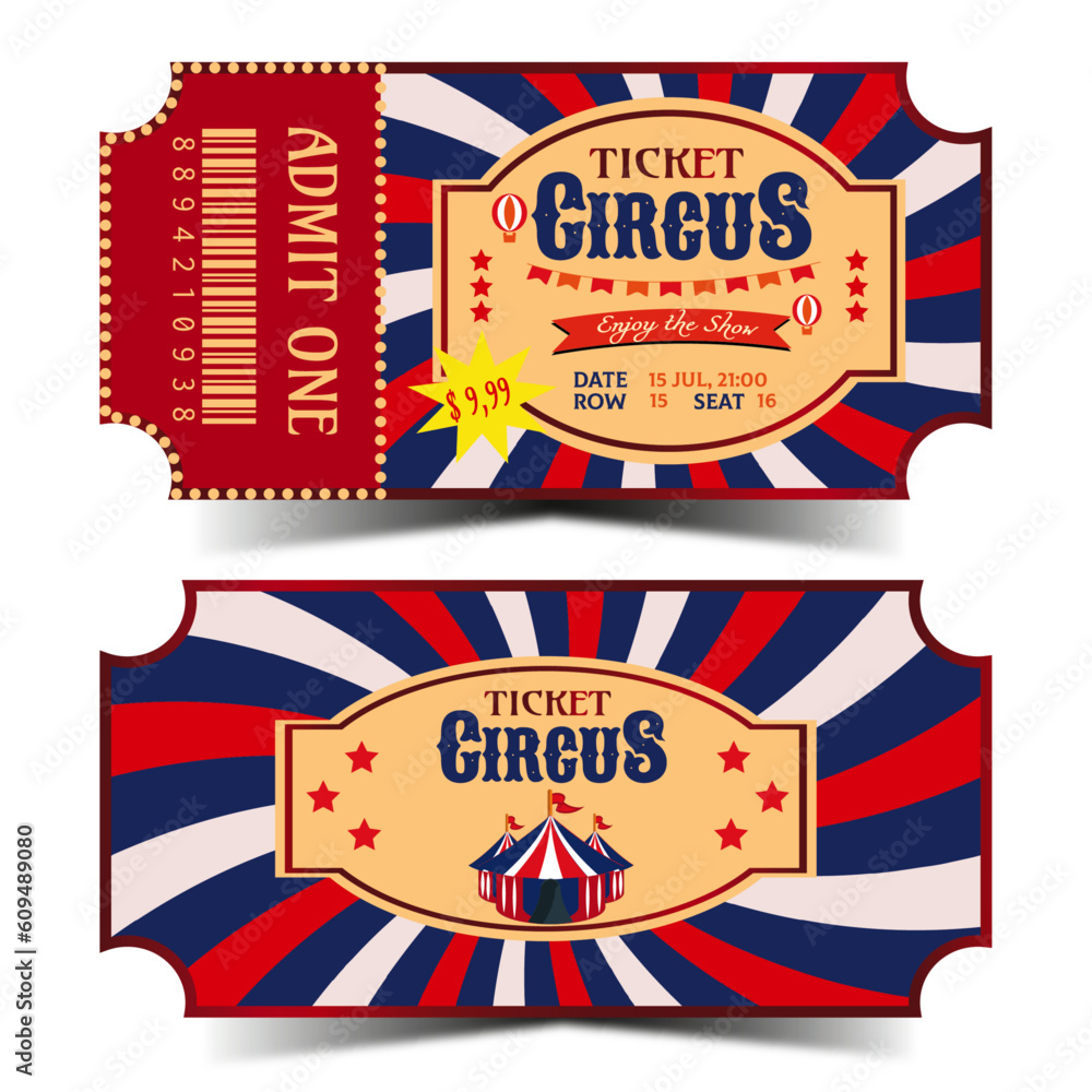 Circus ticket template. Front and back. Carnival ticket. Ready to print ...