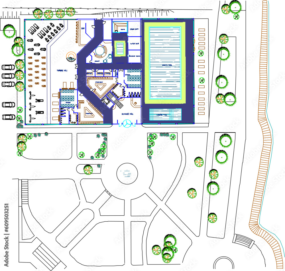 Vector sketch illustration of landscape floor plan of recreation ...