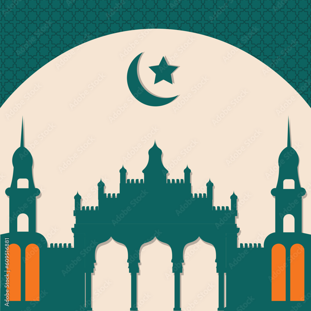 Eid mubarak, ramdhan, beautiful eid al adha moon star and mosque, in ...