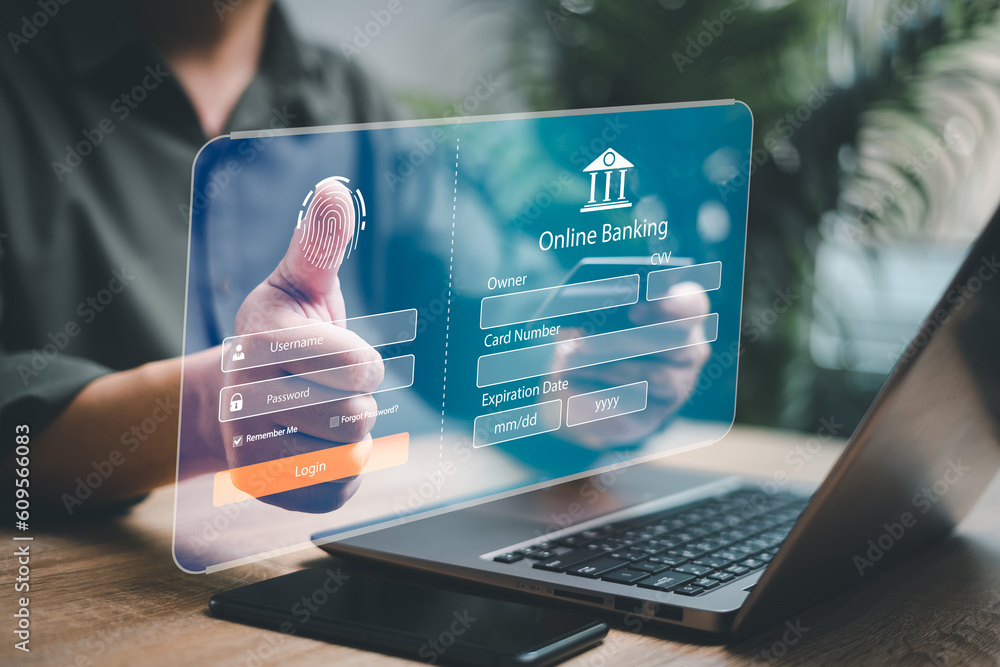 Cybersecurity online banking and payment concept, Businessman ...