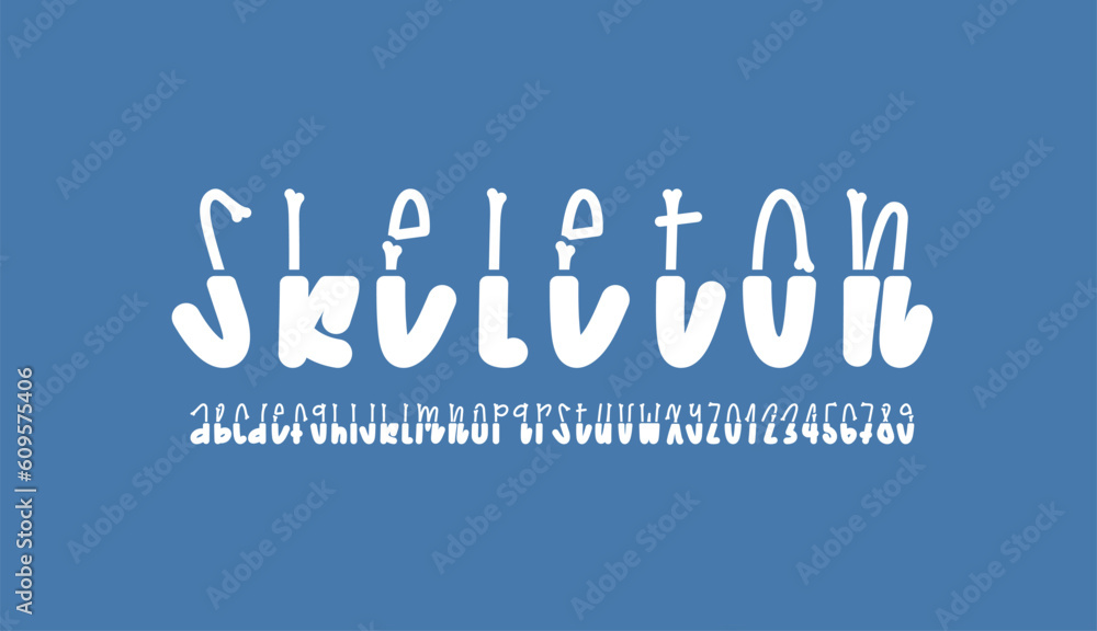 Skeleton creepy font, alphabet in the horror style, cartoon zombie letters and numbers made in ...
