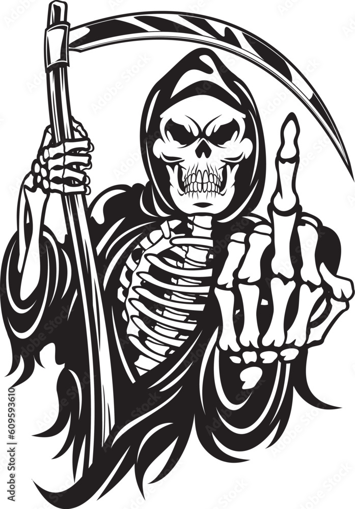grim Reaper holding scythe and gesturing middle finger Stock Vector ...