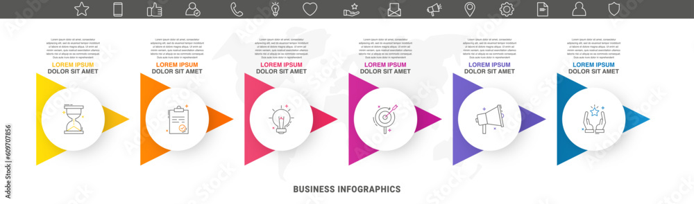 Simple business vector infographics with six circles and triangles ...