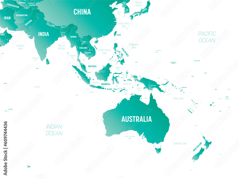 Australia and Southeast Asia - high detailed political map of ...