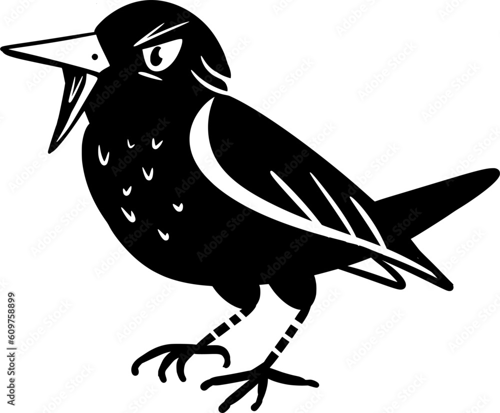 Vector drawing of angry black raven. Sketch, black and white, art, bird ...