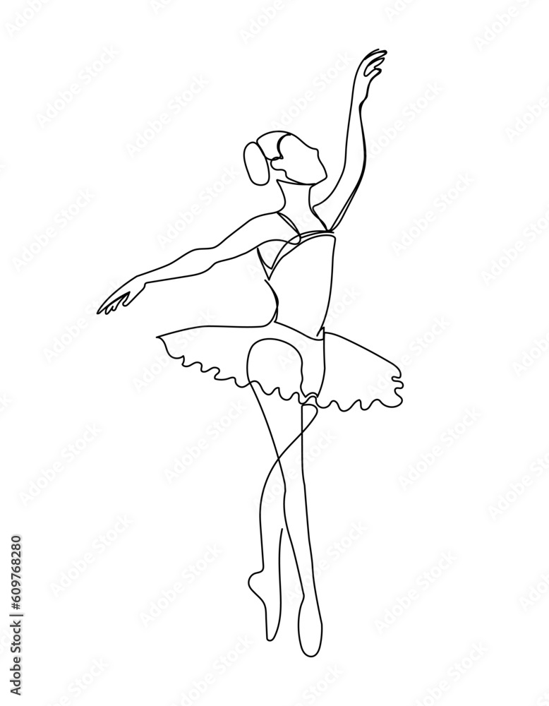 Continuous one line drawing of ballerina. Minimalist ballet dancer ...