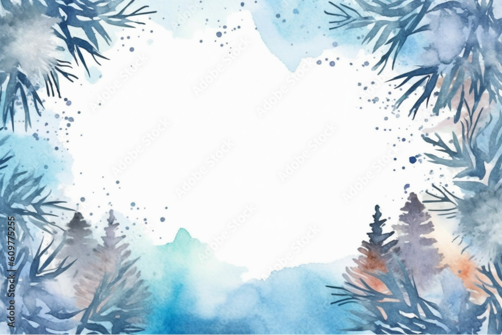 Winter Solstice card background frame, Watercolor illustration with ...