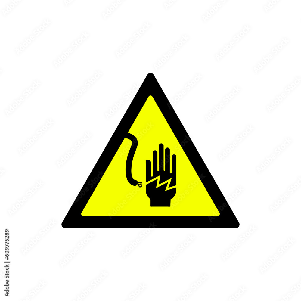 triangle yellow electricity warning symbol Stock Vector | Adobe Stock