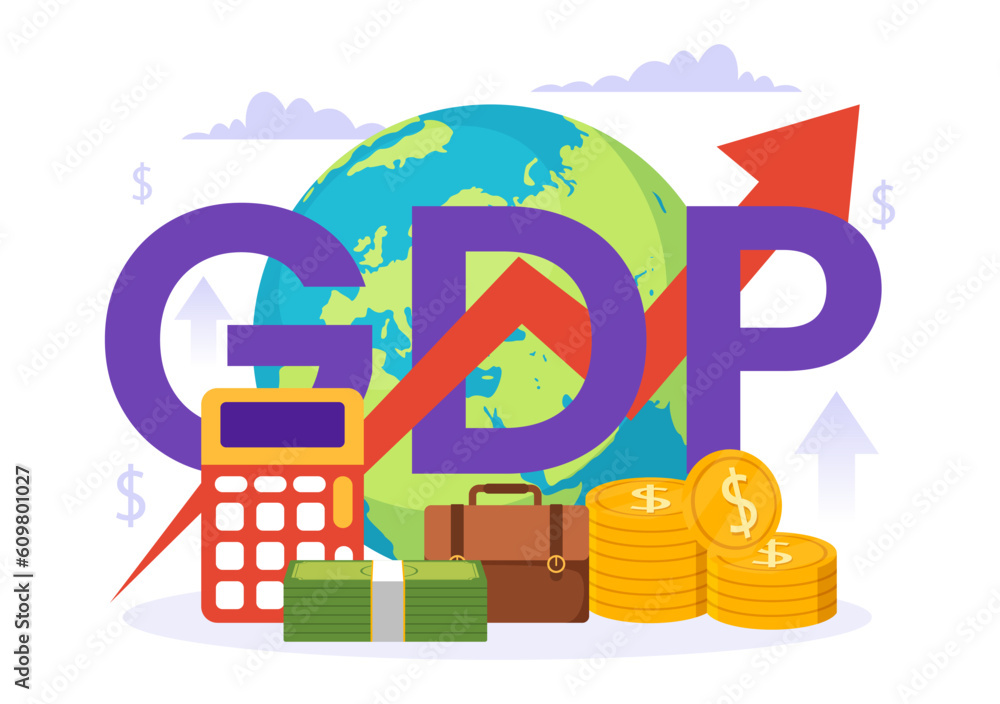 GDP or Gross Domestic Product Vector Illustration with Economic Growth Column and Market ...