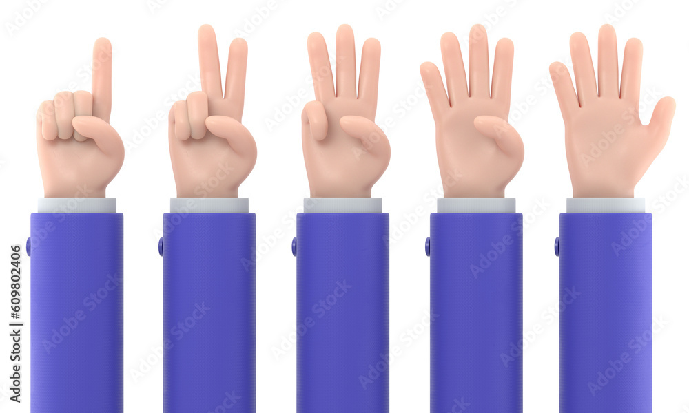 Transparent Backgrounds Mock-up.Five fingers counting icon.3d hand ...