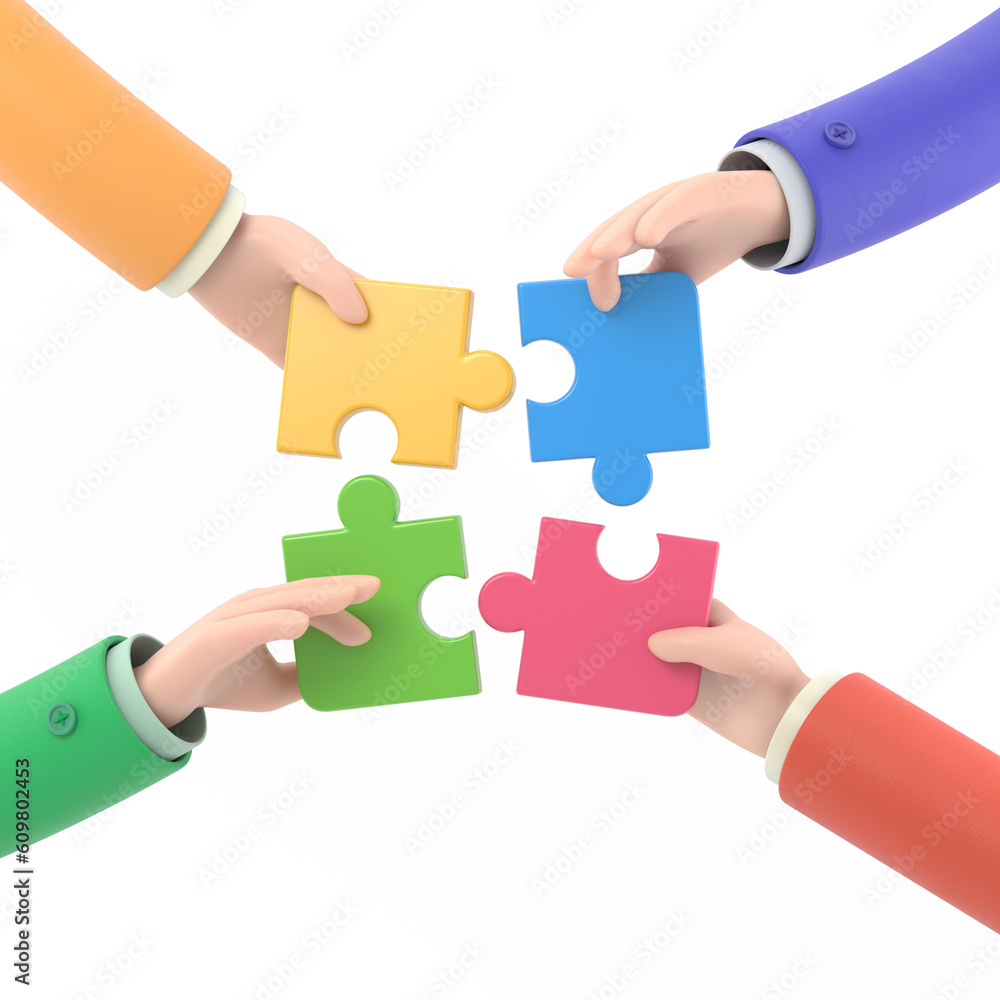 Transparent Backgrounds Mock-up.Business teamwork with white puzzle of ...