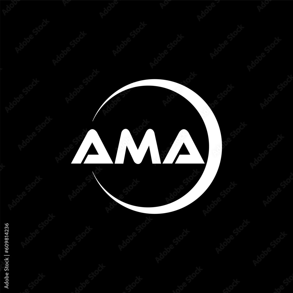 AMA letter logo design with black background in illustrator, cube logo ...