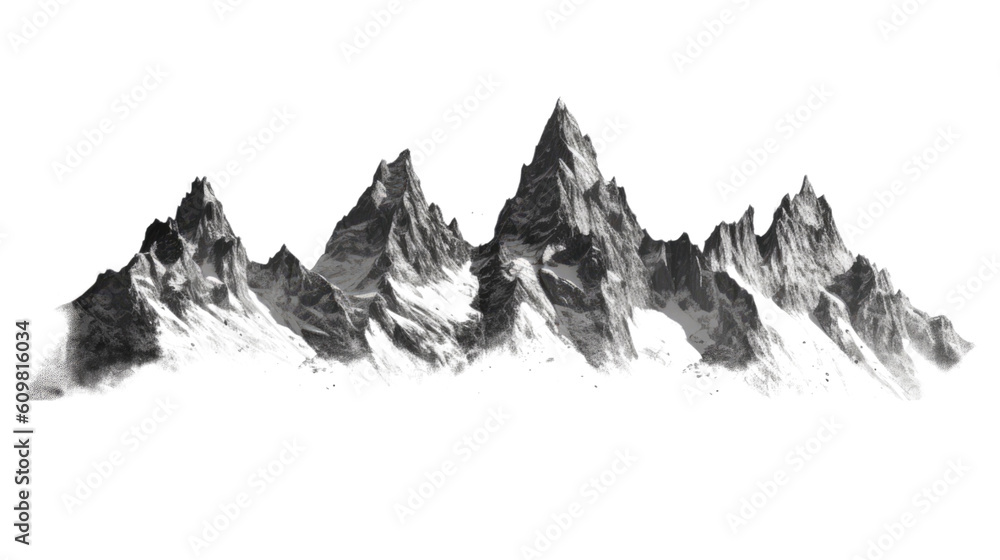 rugged mountain range with jagged peaks isolated on a transparent ...