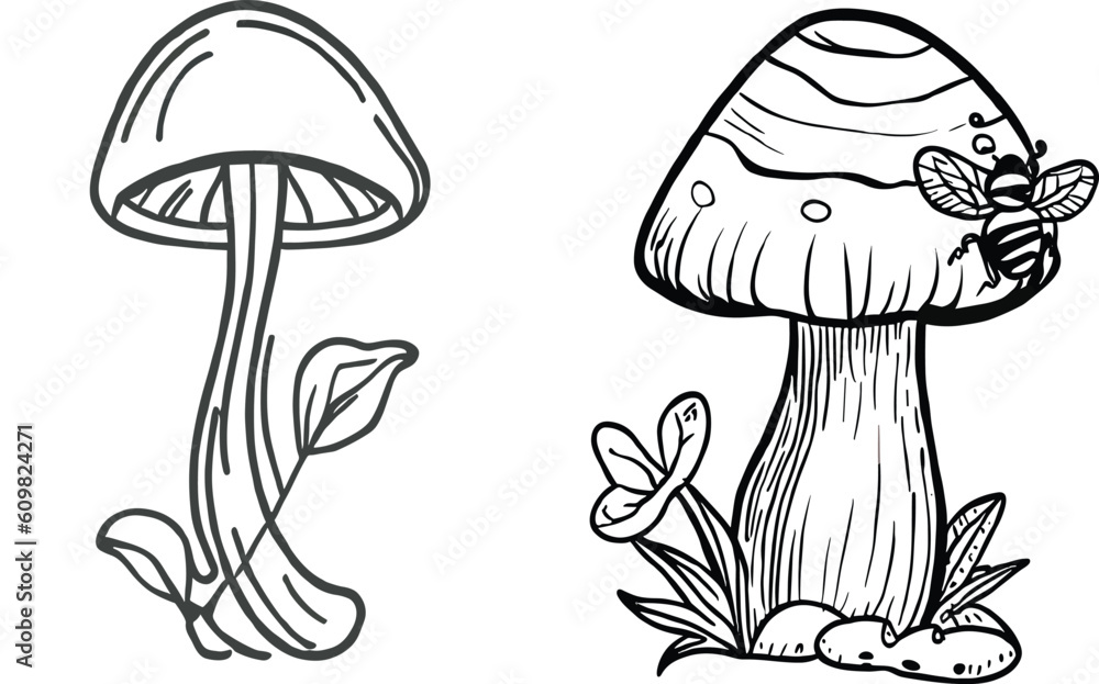 Mushroom Coloring page outline for kids Stock Vector | Adobe Stock