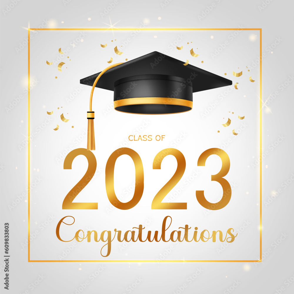 Congratulations greeting text vector design. Graduation cap with border ...