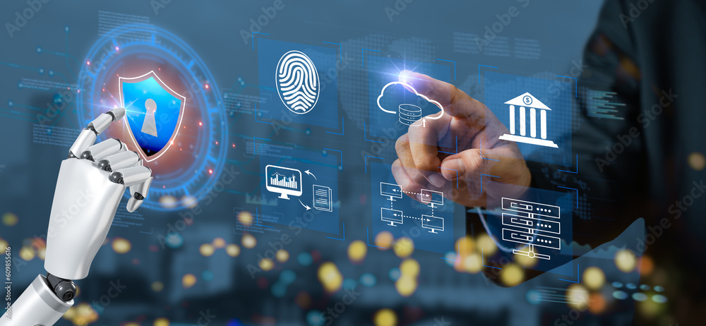 cyber security ai 3D rendering artificial intelligence robot and cyborg ...