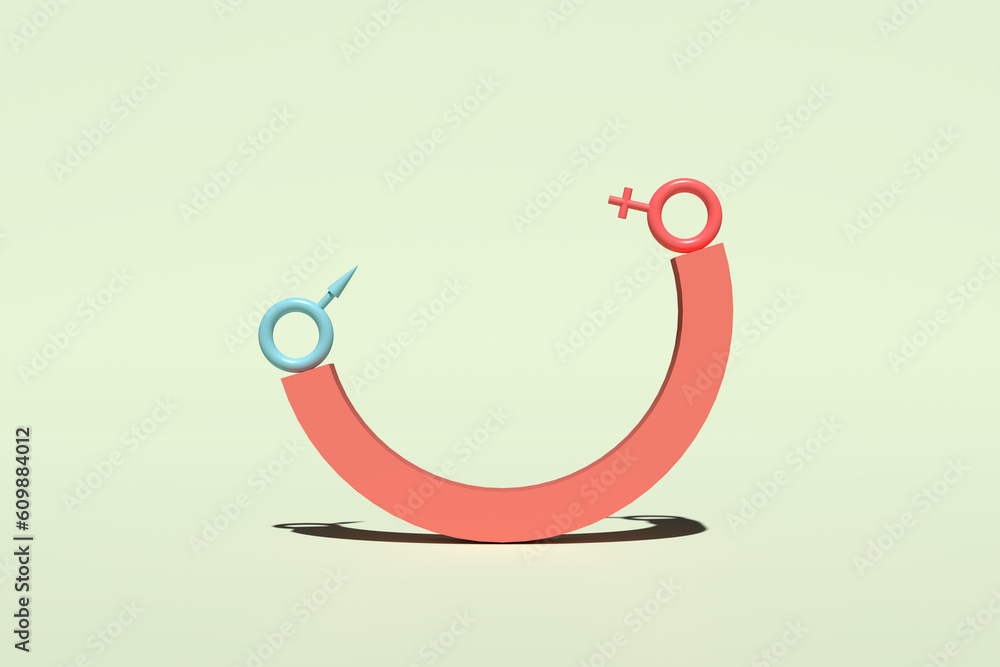 Gender inequality and male dominance. Male and female gender symbols on ...