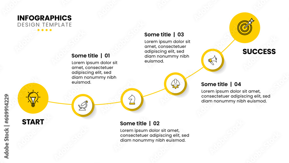 Infographic template. Yellow line with 4 steps Stock Vector | Adobe Stock