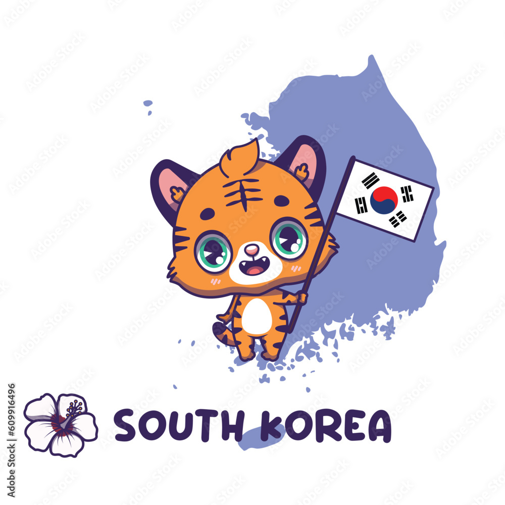 Stock-Vektorgrafik „National animal tiger holding the flag of South ...