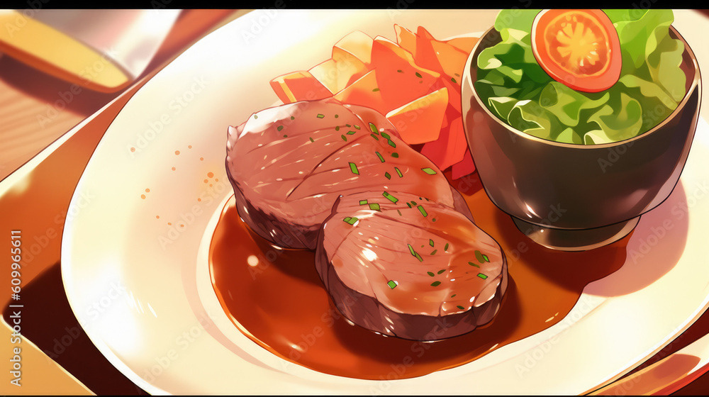 Ilustración de Stock Beautiful Tenderloin Steak with Steak Sauce in ...
