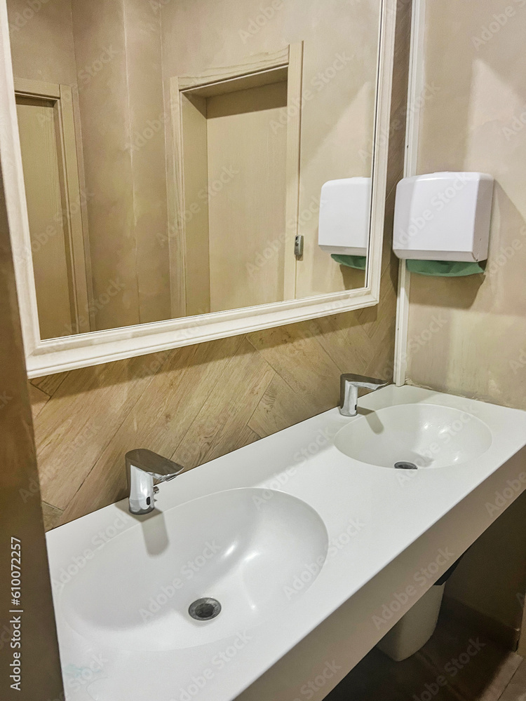 Modern restroom interior with stone gray tiles. Contemporary interior ...
