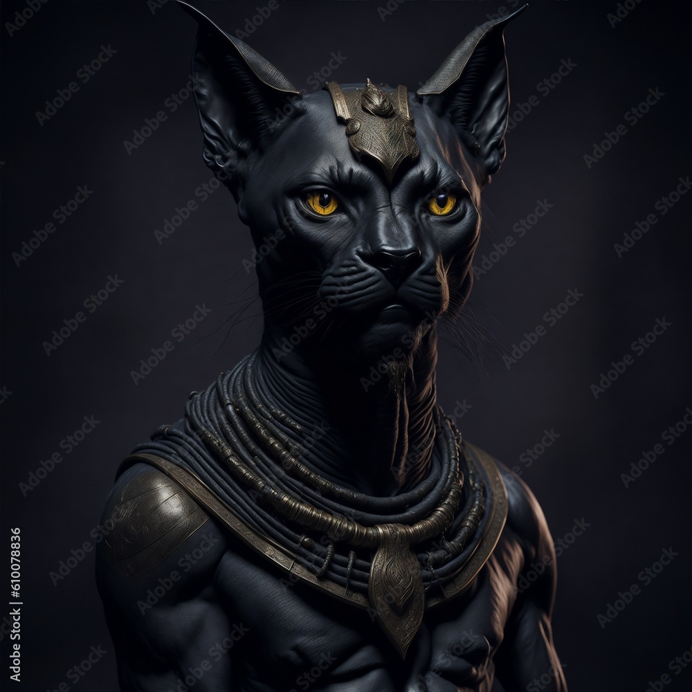 generative ai powerful portrait of the ancient egypt god Bastet. Egyptian Mythology Stock ...