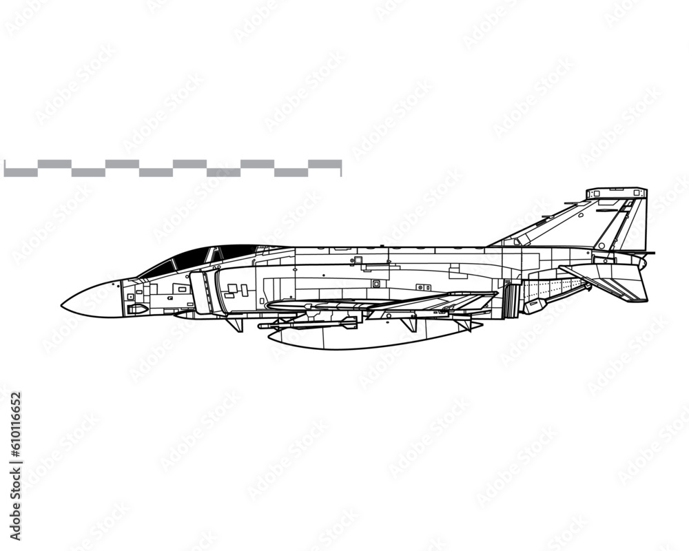 McDonnell Douglas Phantom II FG Mk1. F-4K. Vector drawing of carrier ...
