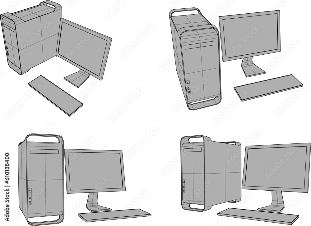 Vintage old personal computer cartoon illustration vector sketch Stock ...