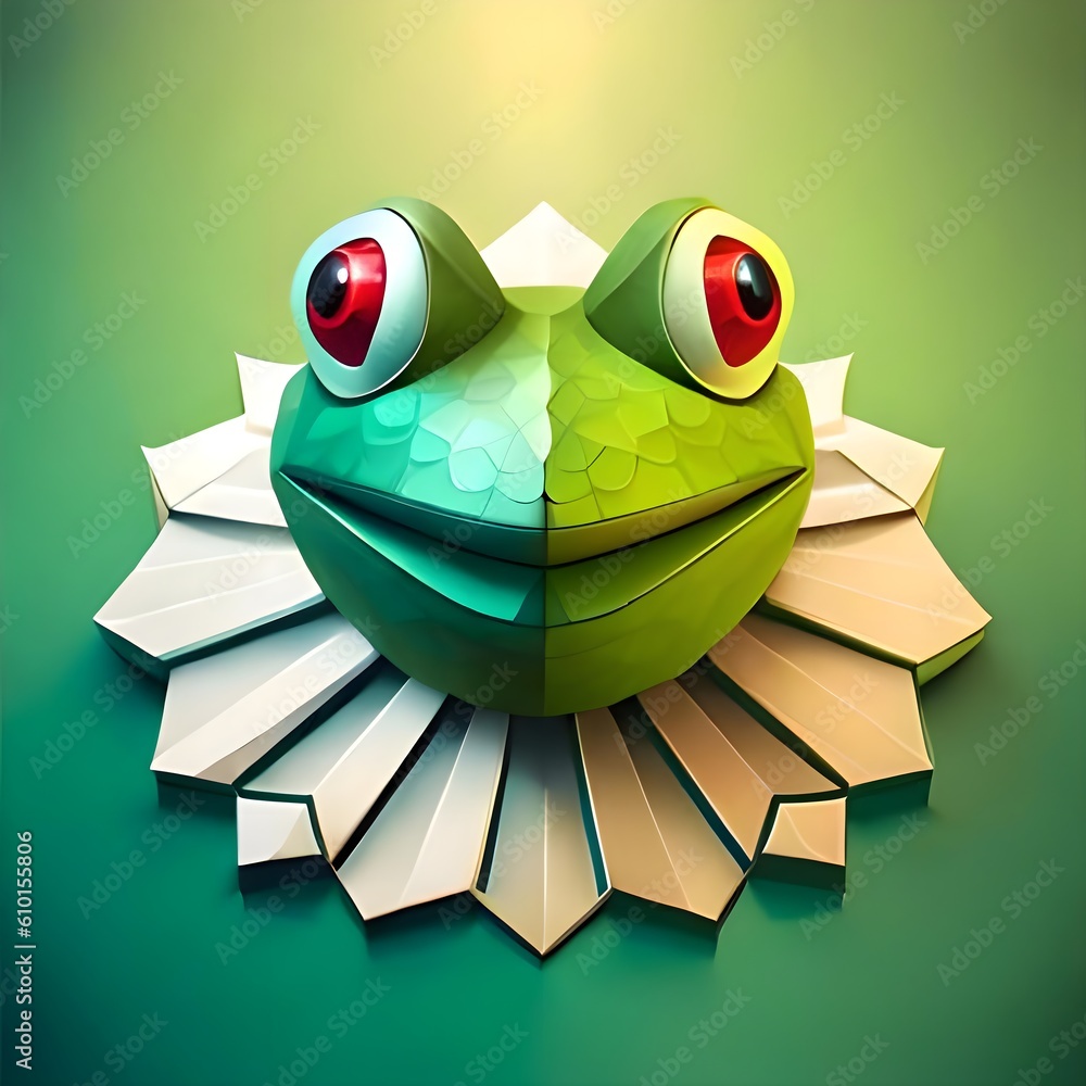 cute green frog with stylized polygon shape isolated on blurred ...