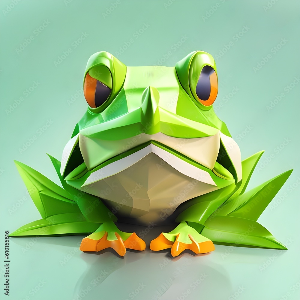 cute green frog with stylized polygon shape isolated on blurred ...