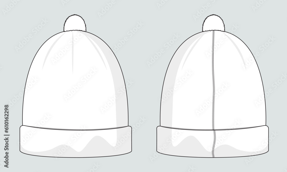Beanie hat technical drawing fashion flat sketch vector illustration ...