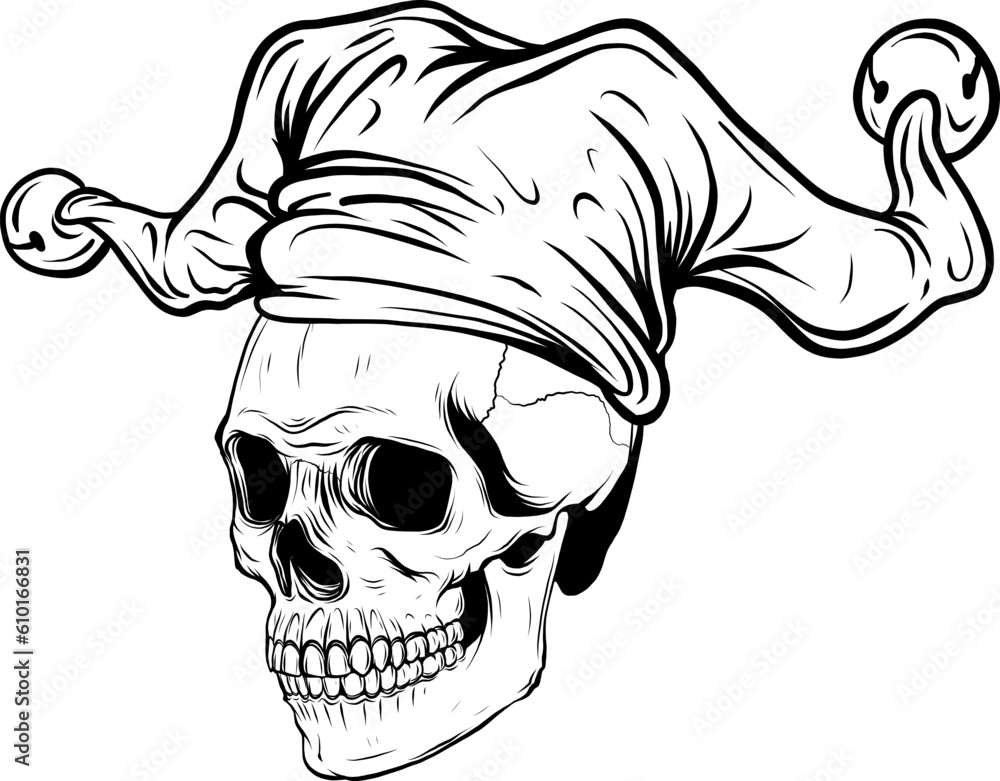 Skull in jester hat. monochrome vector illustration Stock Vector ...