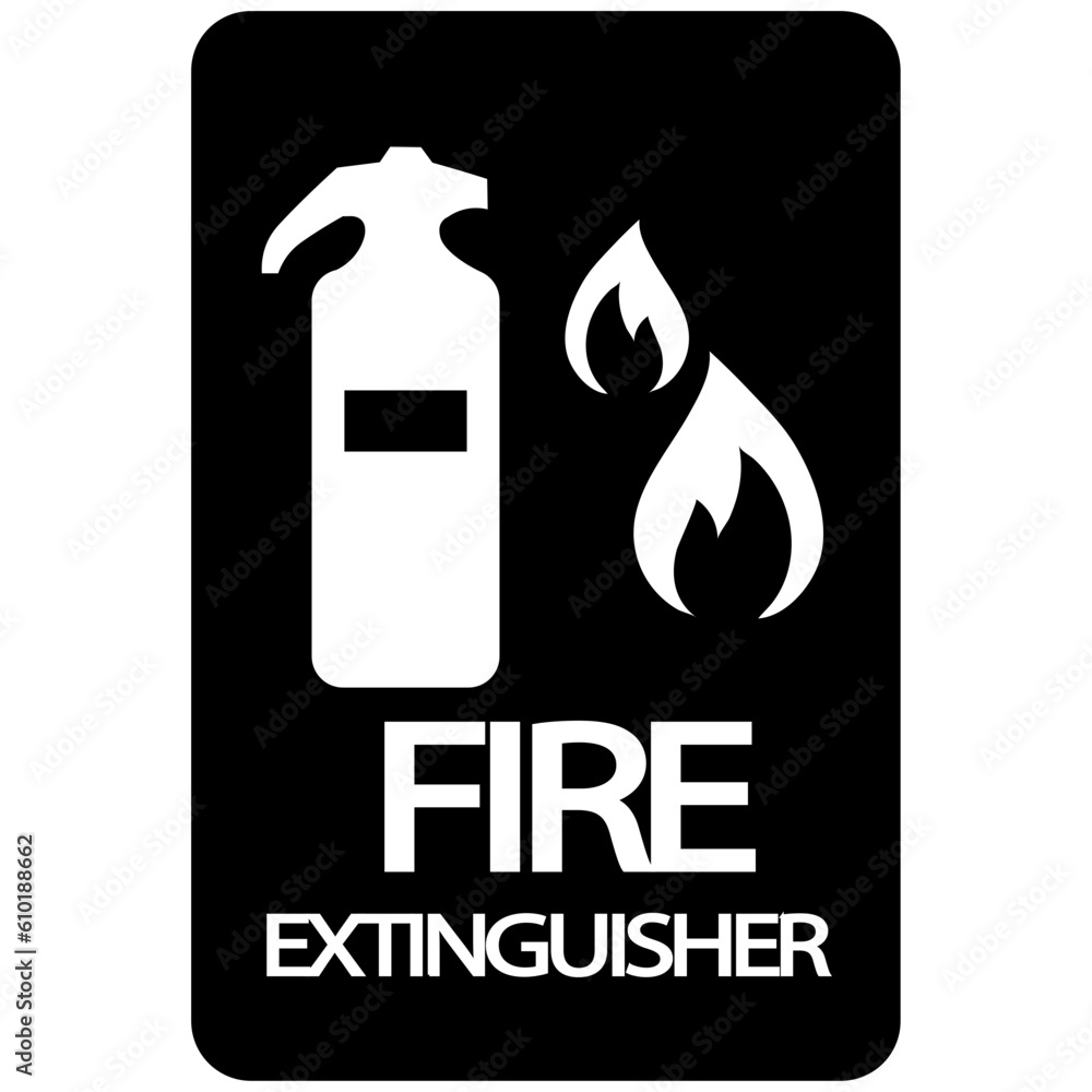 Black and white fire extinguisher sign flat vector illustration for ...