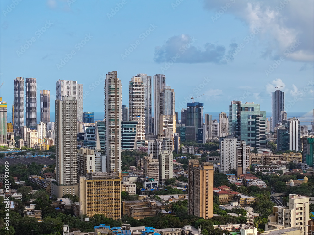 Modern City high-rise skyscraper buildings. Aerial drone view of the ...
