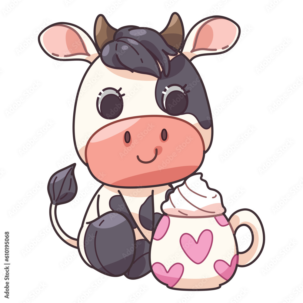 Cute design element cartoon, cartoon illustration of sweet little Cow ...