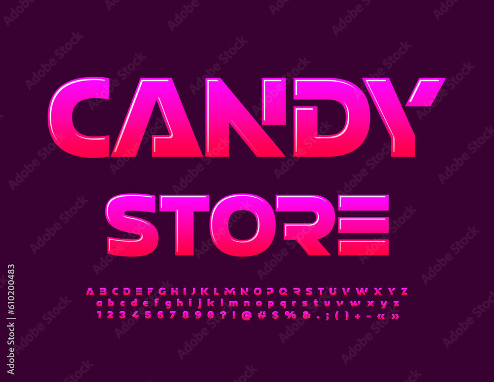 Vector glossy logo Candy Store. Creative Pink Font. Modern bright ...