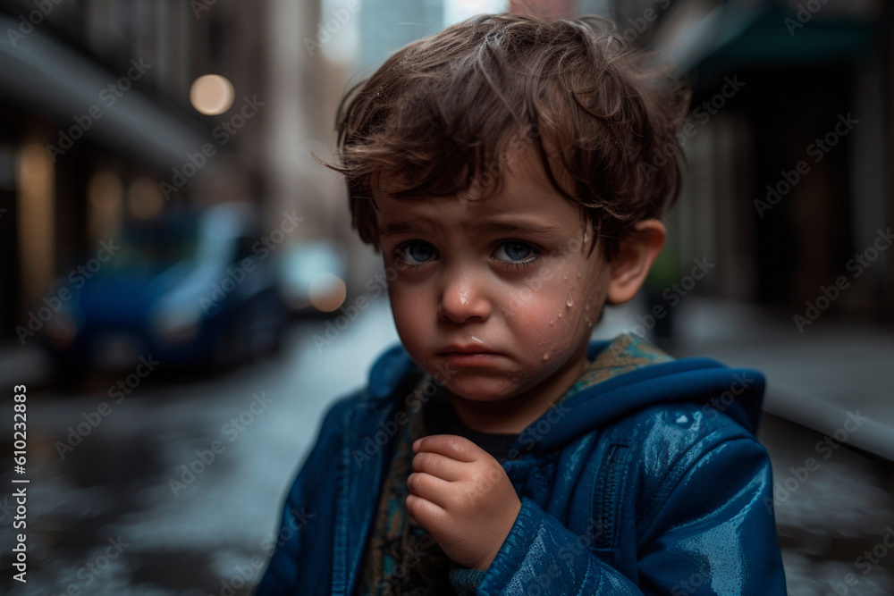 AI generated portrait of candid authentic fright little boy brown ...