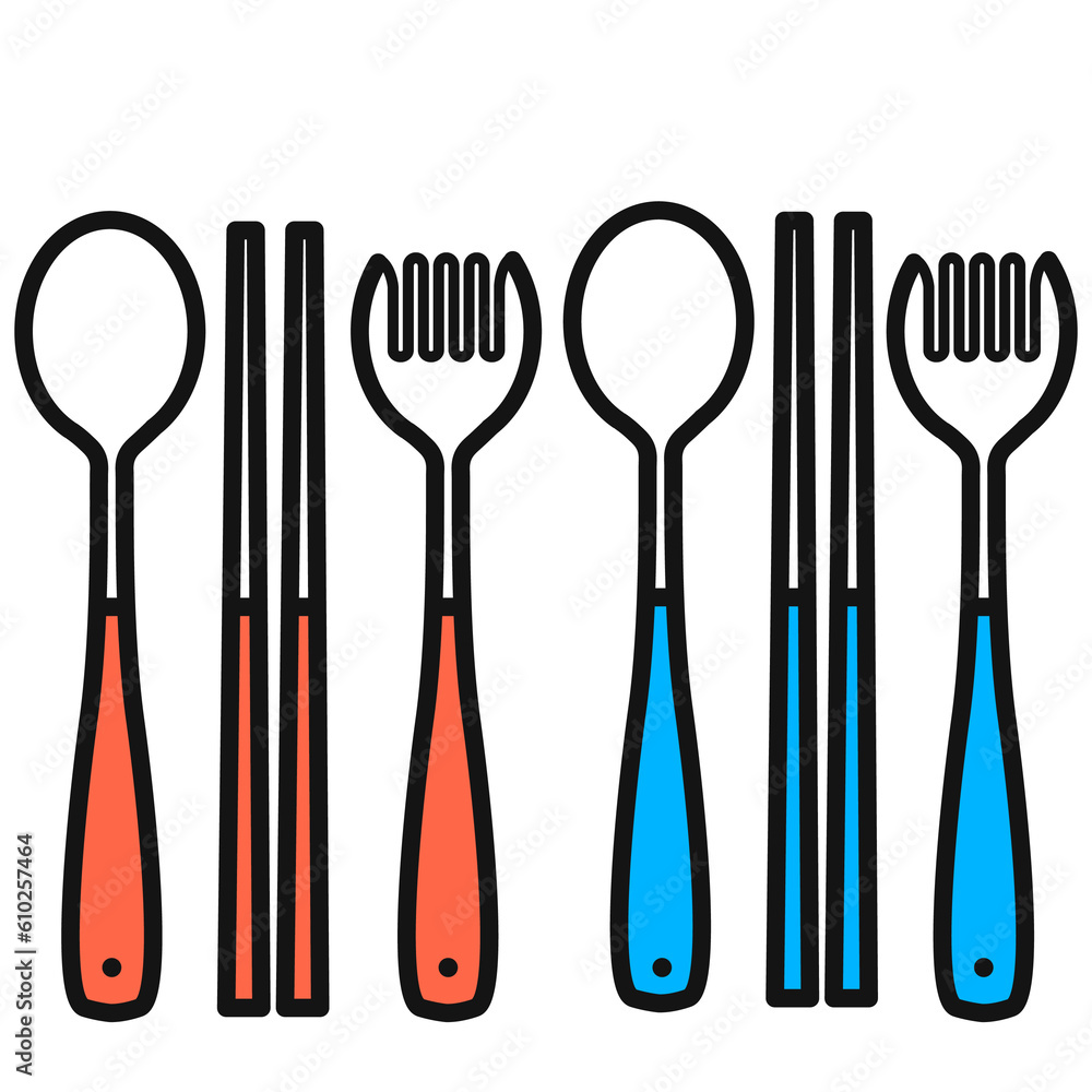 Cutlery Set Cooking Tool Icon Picture Vector Illustration Cute Diary ...