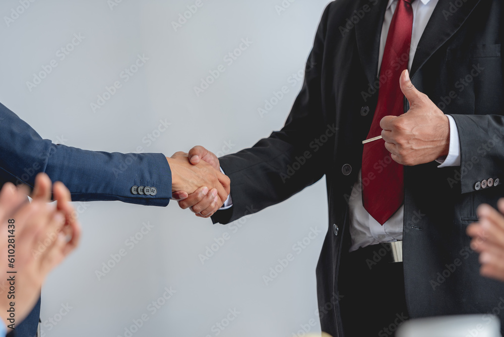 Boss manager team applauding clap for Employees congratulating promoted ...