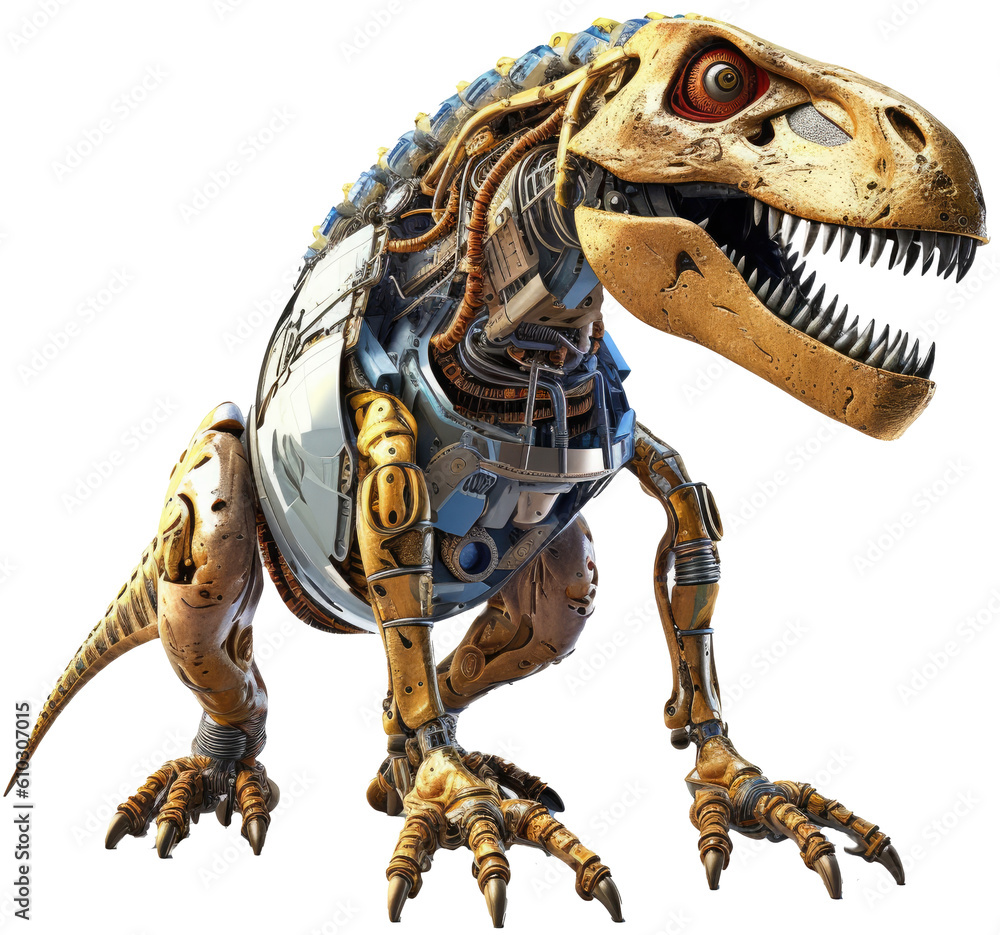 Robot T-Rex dinosaur as mechanical cyber animal isolated on a white ...