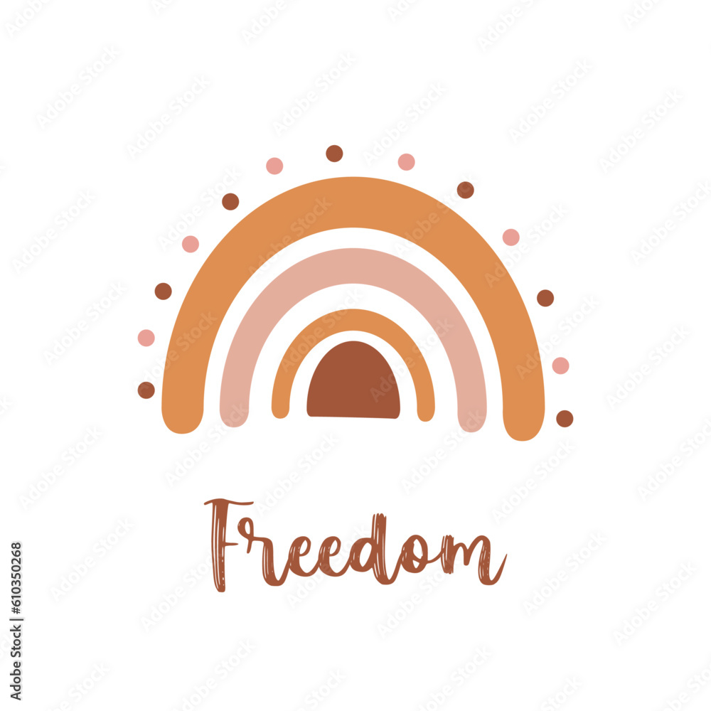 Freedom boho rainbow clipart, element. Cartoon scandinavian ...