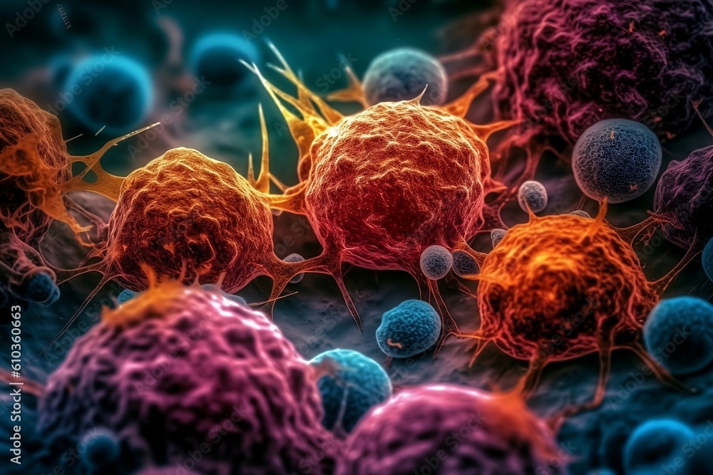 Ilustrace Cellular Warfare: Microscopic View of Tumor Cells and Cancer ...