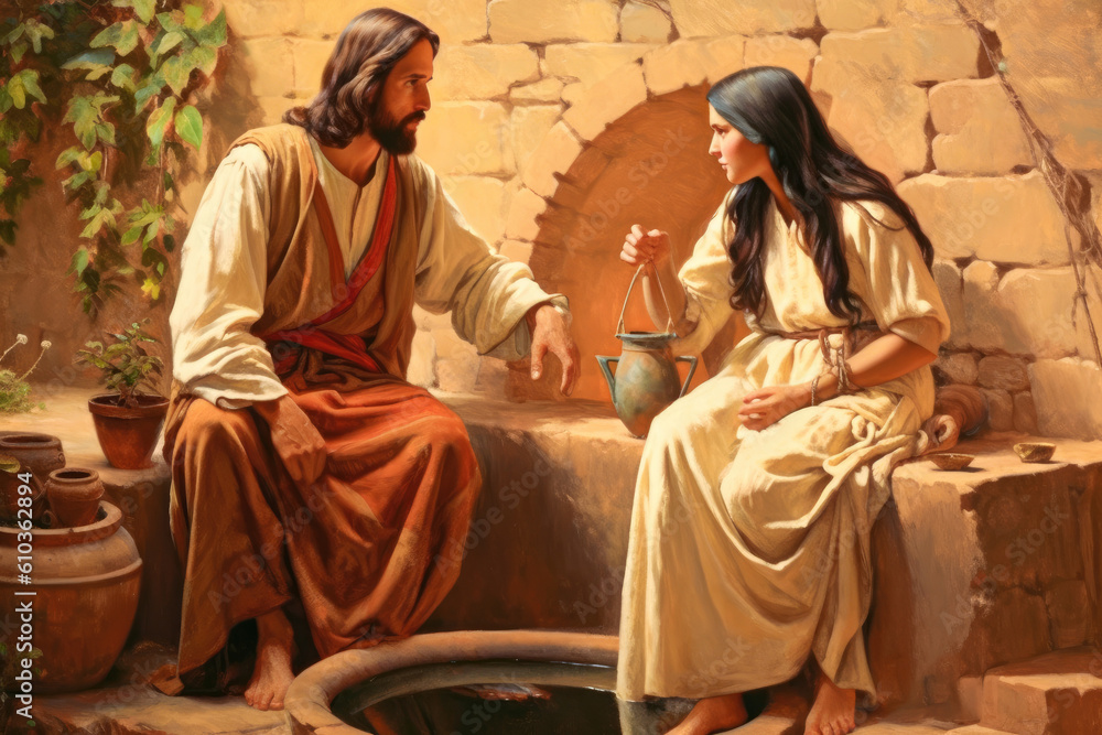 Jesus speaking to the Samaritan woman giving hope for eternal life ...