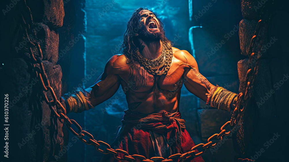 Colorful painting portrait art of judge Samson in the temple of the ...