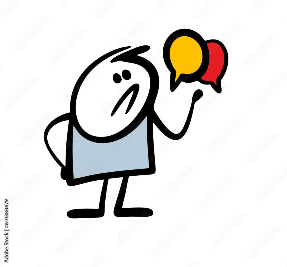 Comics bubble talking stickman boy. Vector illustration of stick figure ...
