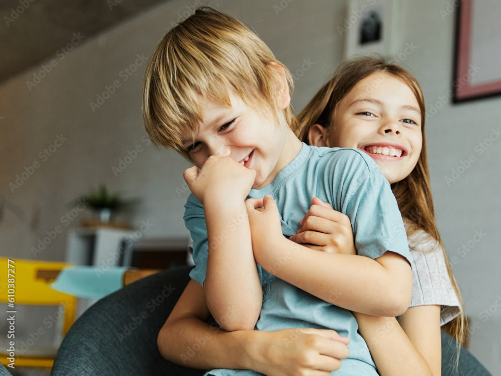 child girl boy childhood kid brother sister love family together ...